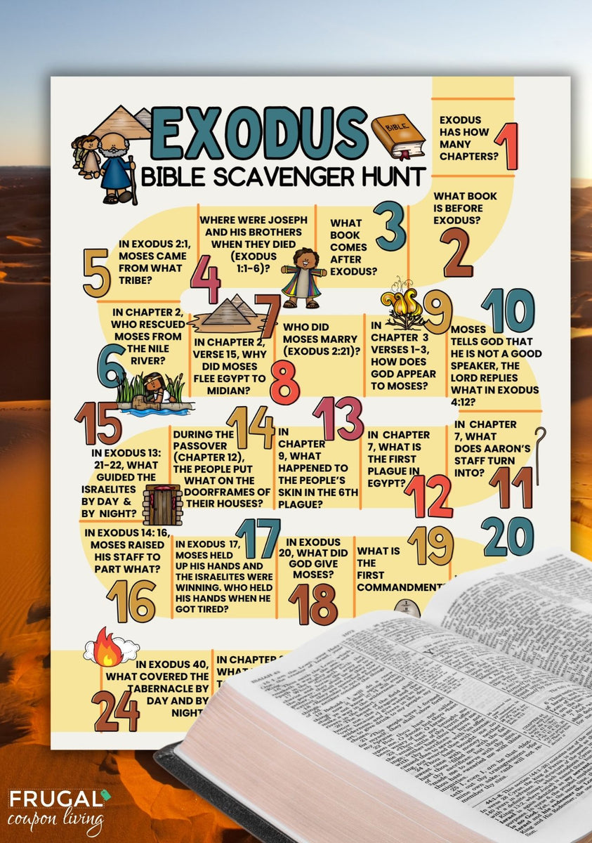 Exodus Bible Scavenger Hunt Printable - Bible Trivia Game Board ...
