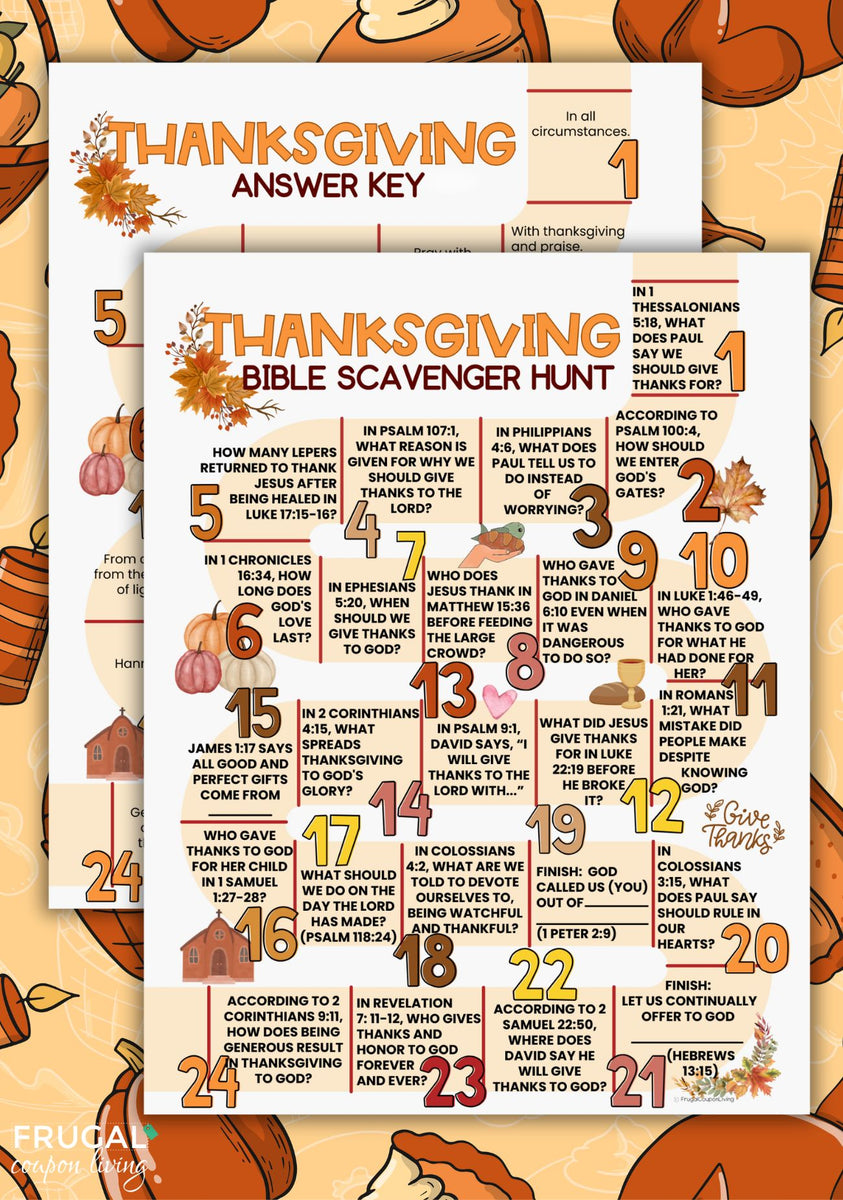 Thanksgiving Bible Scavenger Hunt Printable - Bible Trivia Game Board ...