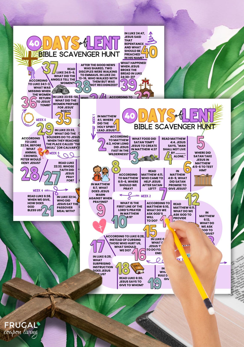 40 Days of Lent Bible Scavenger Hunt - Lent Calendar Printable – Frugal ...