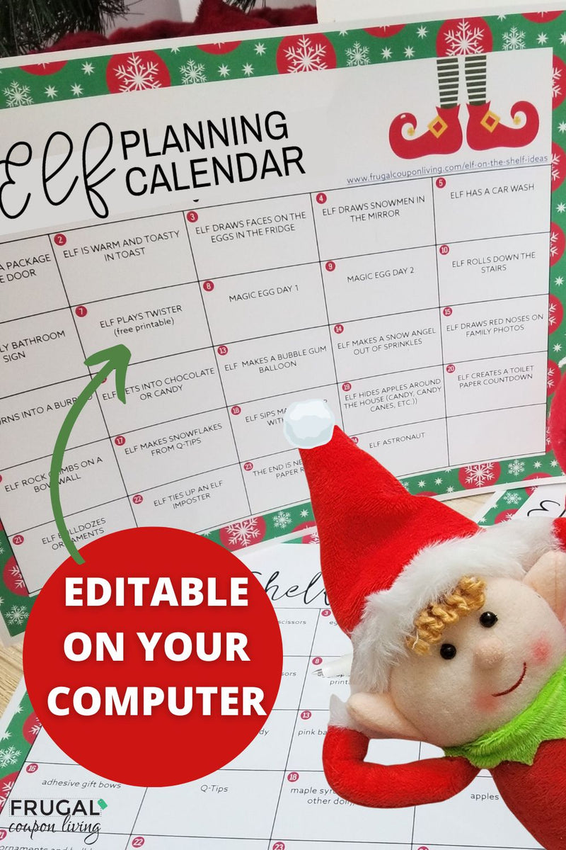 Editable Elf Planning Calendar Printable to Organize Elf Ideas – Frugal ...