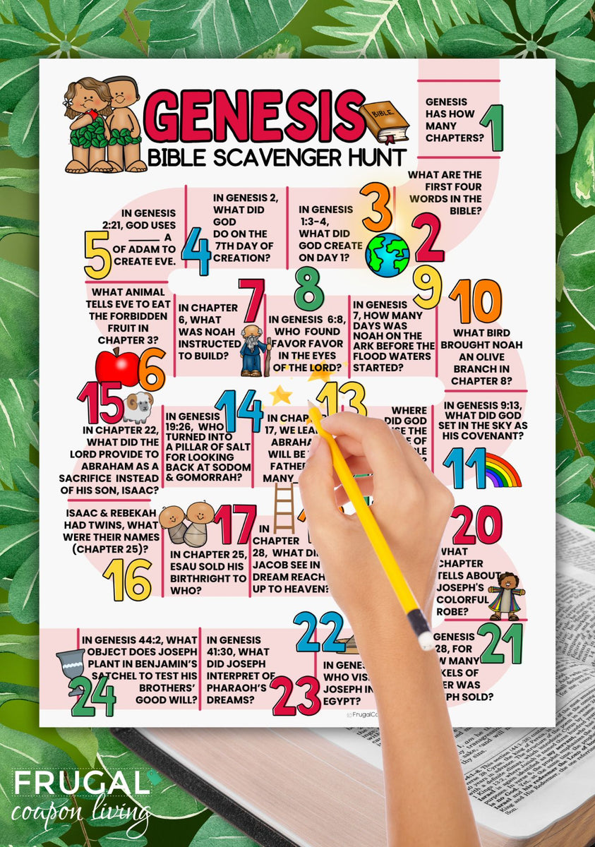 Genesis Bible Scavenger Hunt Printable - Bible Trivia Game Board ...