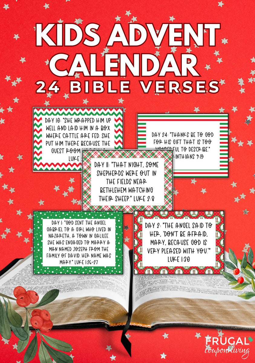 Advent Calendar Bible Verses for Kids - 24 Christmas Scripture Cards ...