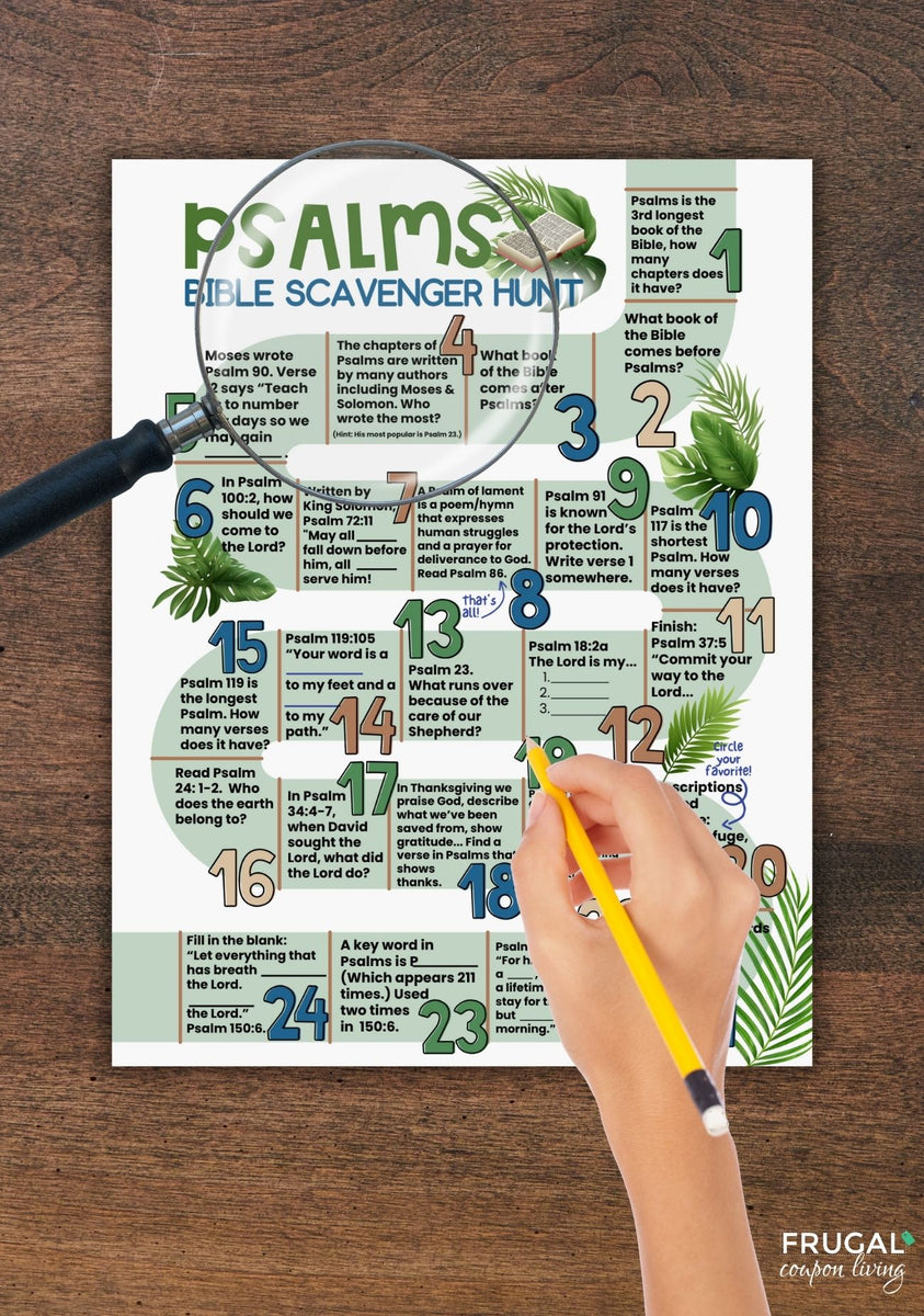 Psalms Bible Scavenger Hunt Printable - Bible Trivia Game Board ...