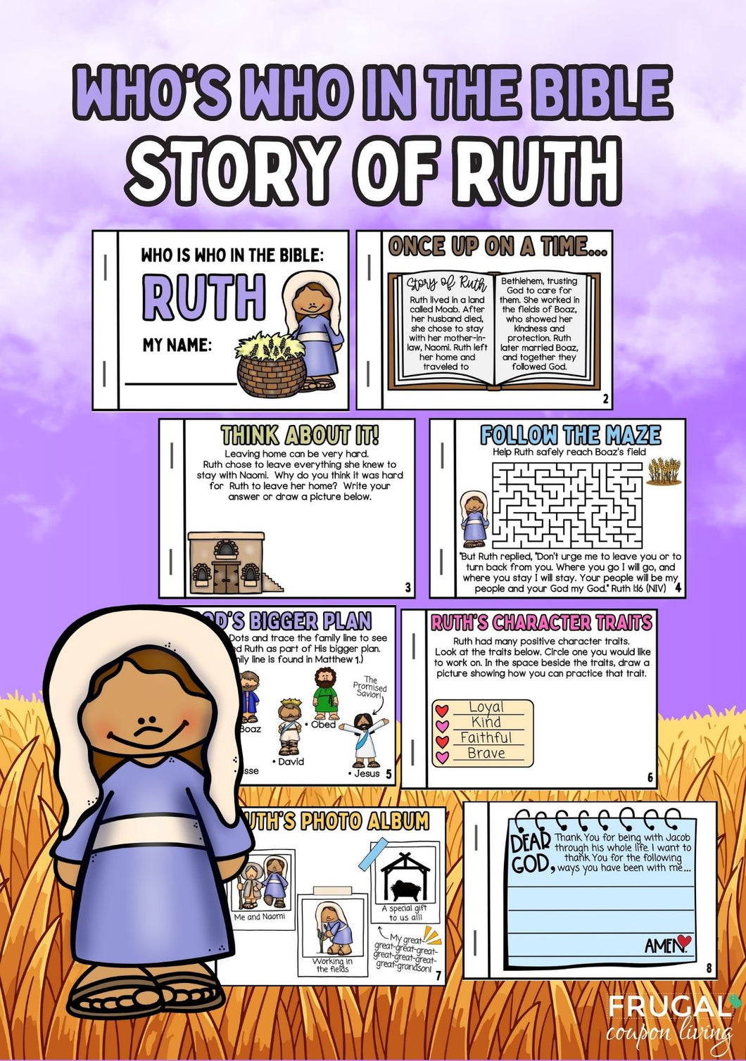 Ruth Character Study Booklet – Kids Printable Bible Story Mini Book ...