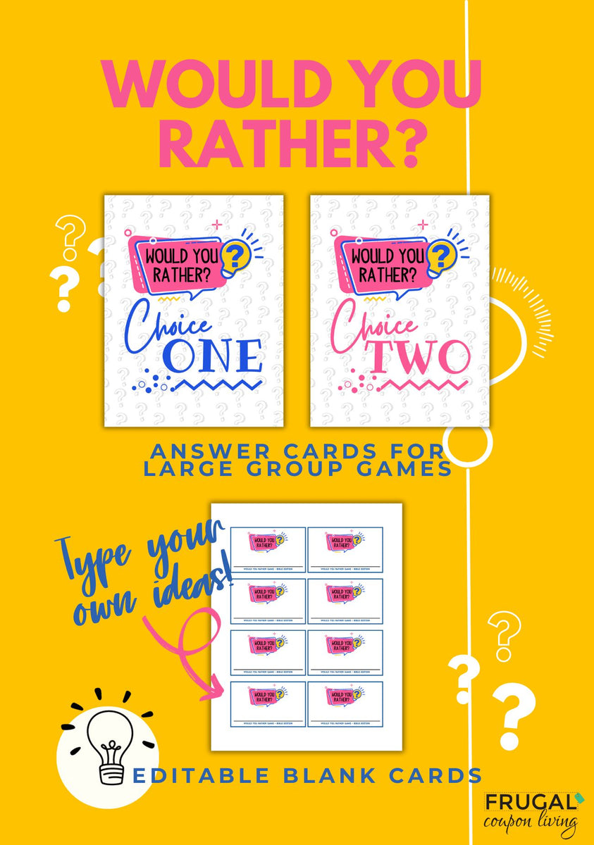 Would You Rather Game Bible Edition - 96 Printable Game Cards – Frugal ...