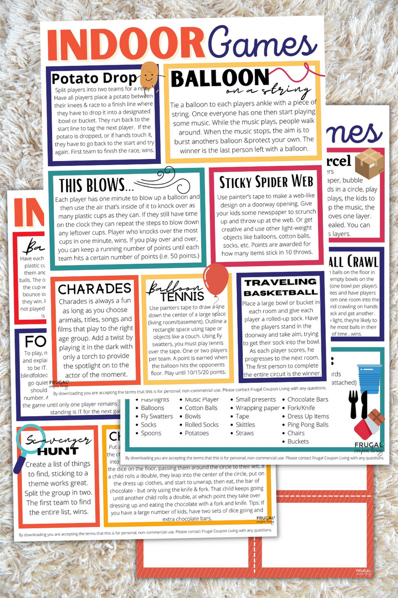 17 Indoor Group Games for Kids Printable PDF – Frugal Coupon Living