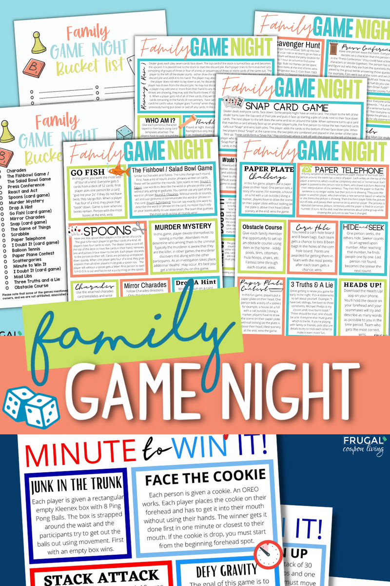 Family Game Night Bucket List - 46 Game Instructions & Checklist ...